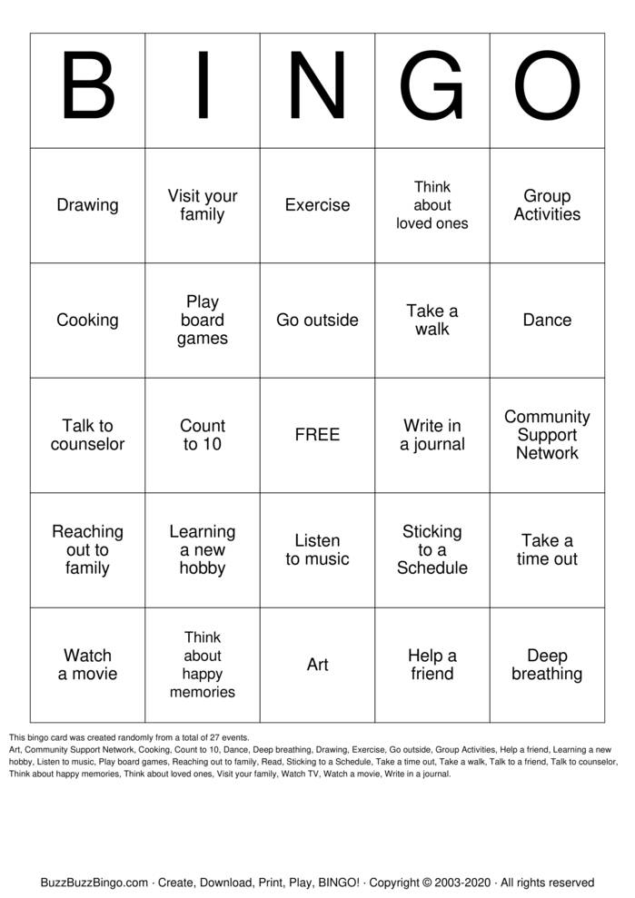 Coping Skills Bingo Cards to Download, Print and Customize!