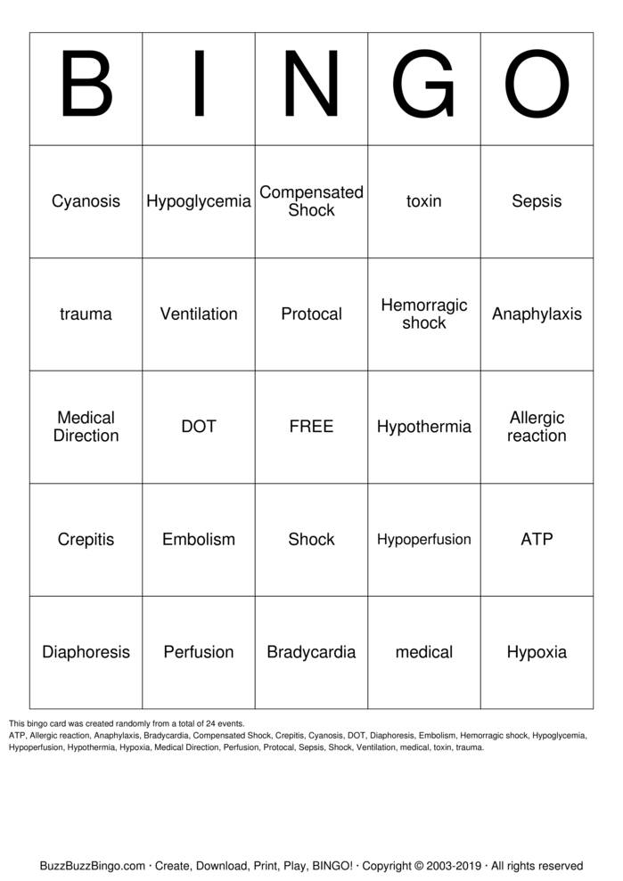 EMS Bingo Cards to Download, Print and Customize!