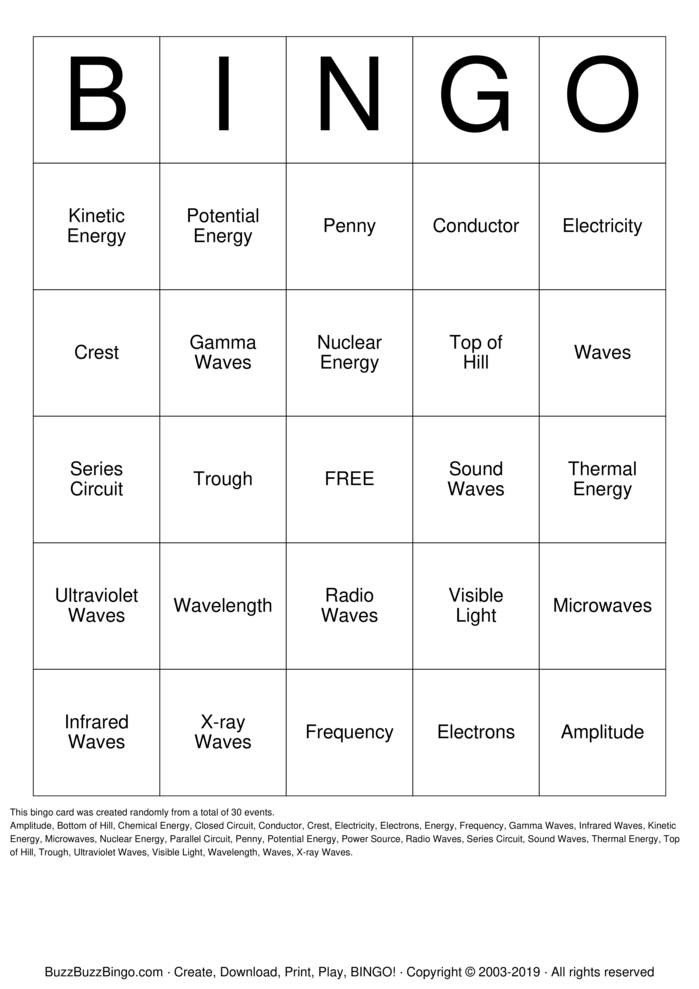 Energy BINGO Bingo Cards to Download, Print and Customize!