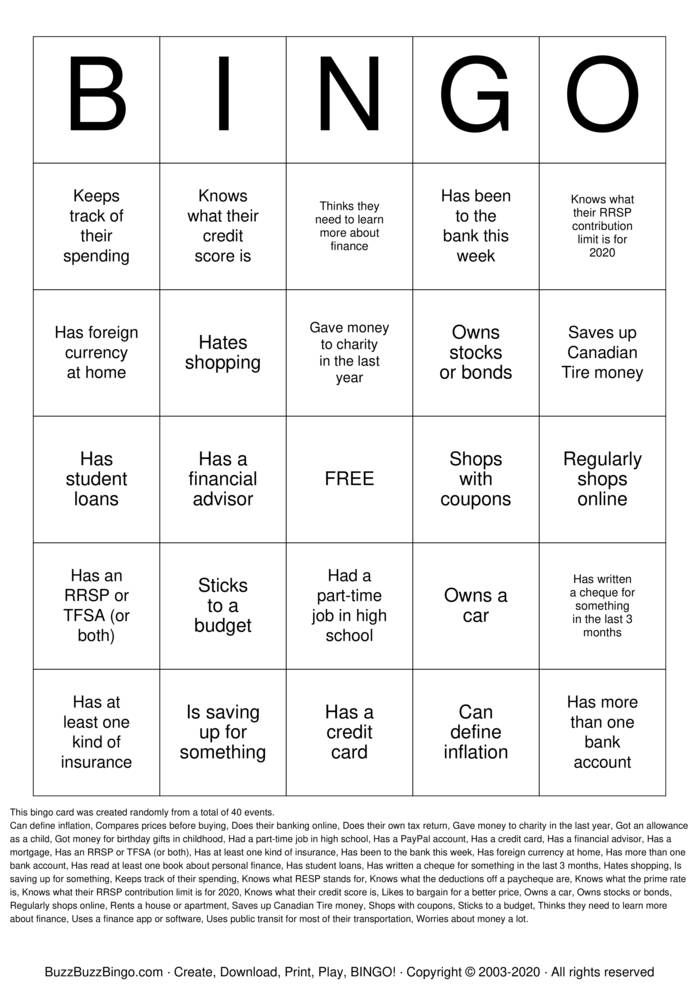 Finance Bingo! Find someone who ... Bingo Cards to Download, Print and ...