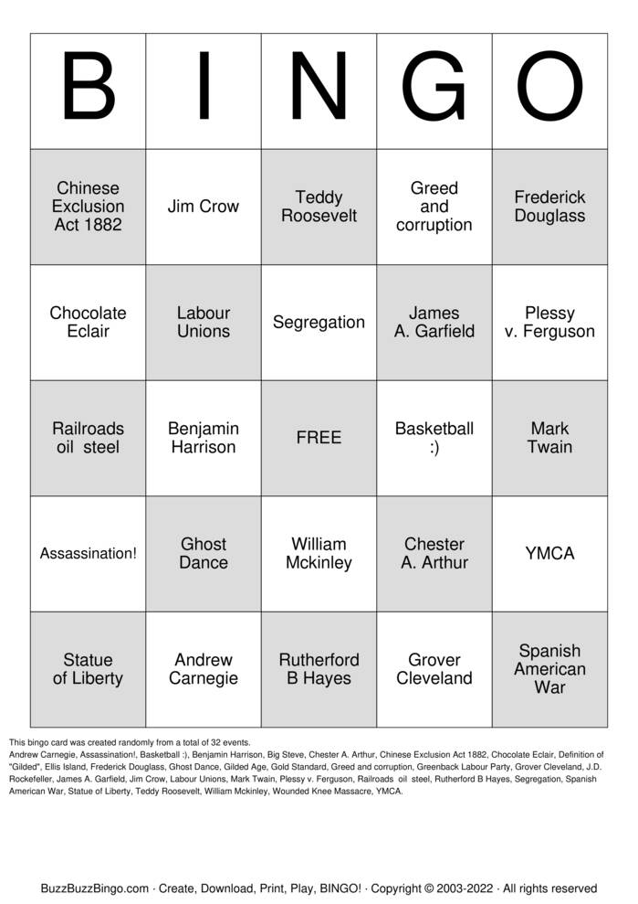 Gilded Age Bingo Cards to Download, Print and Customize!