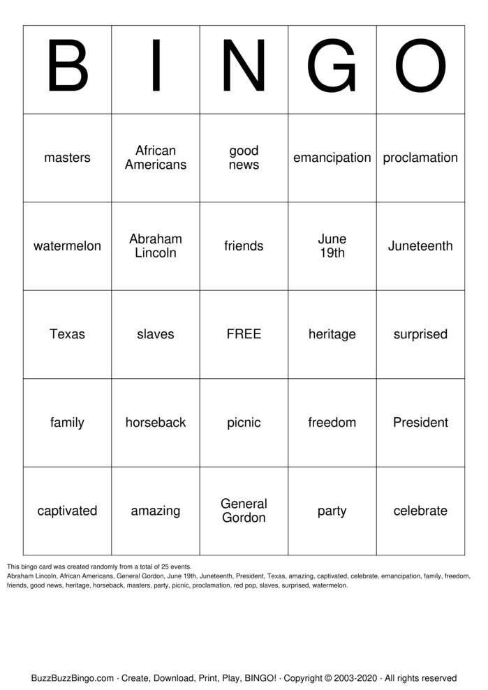 Juneteenth Bingo Cards to Download, Print and Customize!