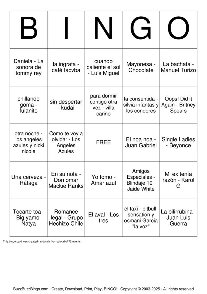 Latin Rock Music Bingo Cards to Download, Print and Customize!