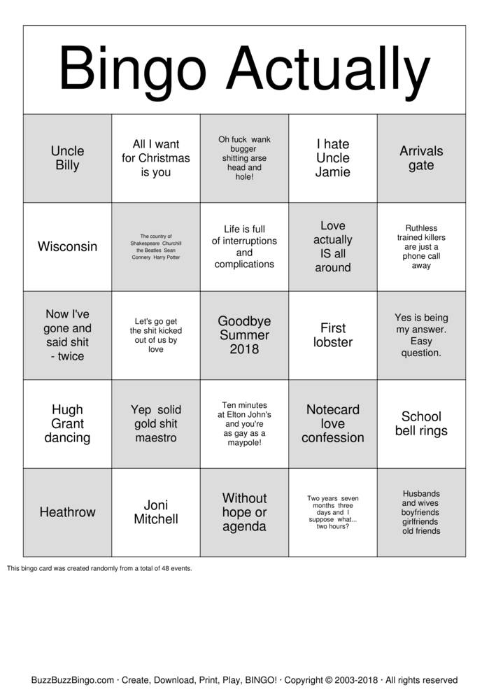 Love Actually Bingo Cards to Download, Print and Customize!
