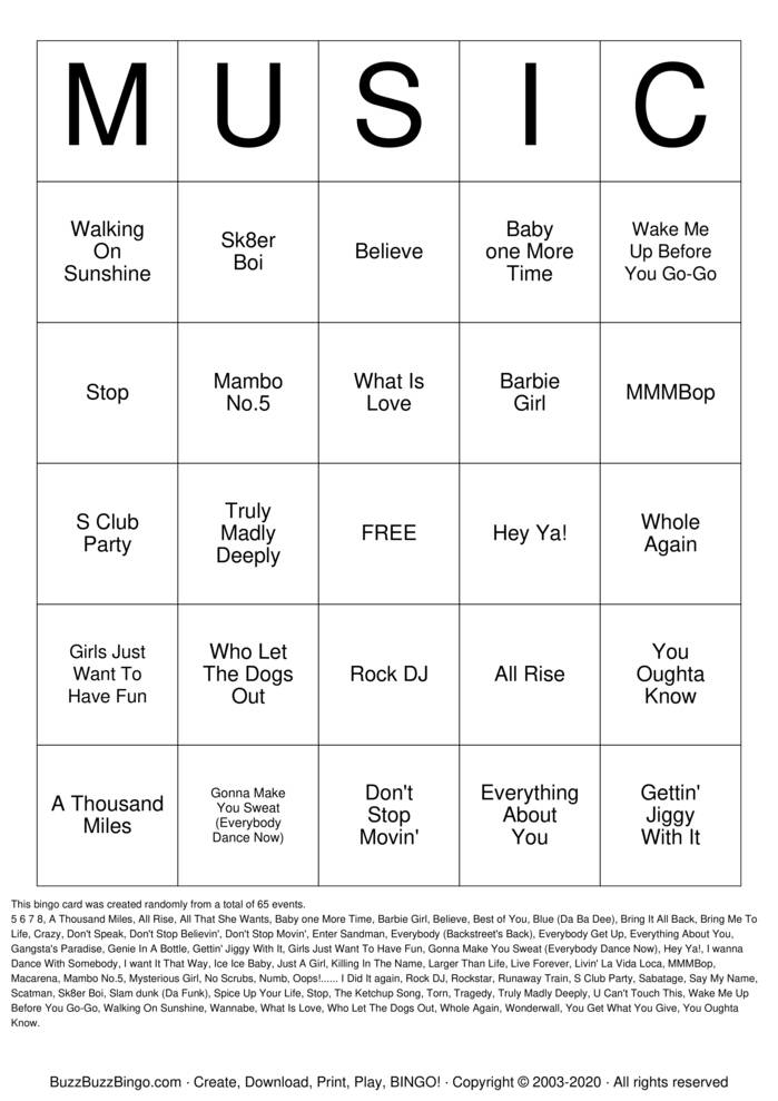 MUSIC Bingo Cards to Download, Print and Customize!