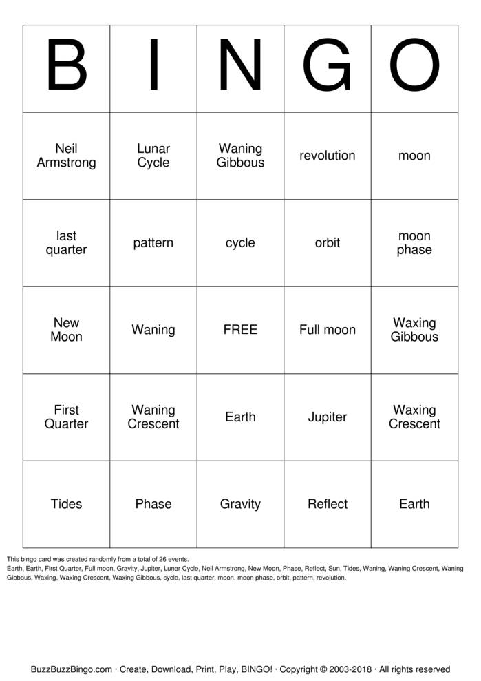 Moon Phases Bingo Cards to Download, Print and Customize!