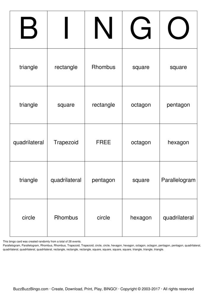 Polygon and Quadrilateral Bingo Cards to Download, Print and Customize!