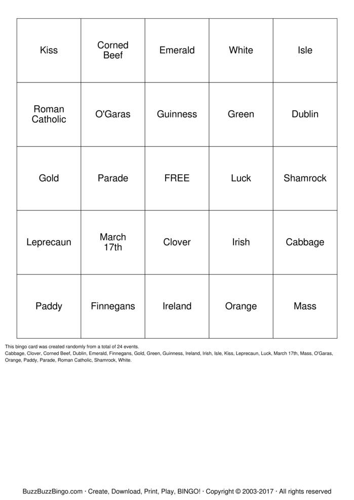 St Paddys Day Bingo Bingo Cards to Download, Print and Customize!
