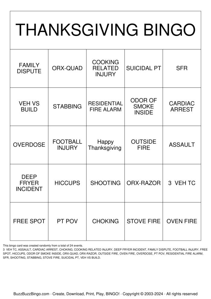 THANKSGIVING BINGO Bingo Cards to Download, Print and Customize!