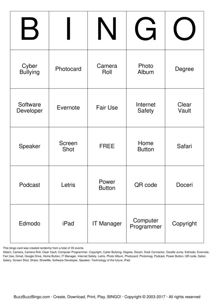 Technology Bingo Cards to Download, Print and Customize!