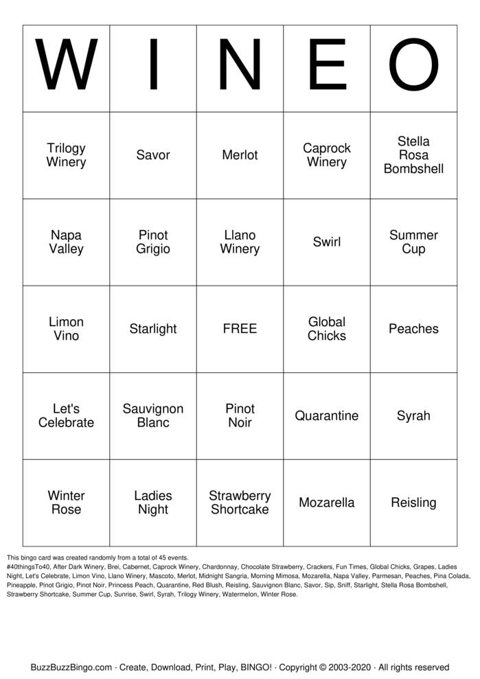 WINEO Bingo Cards to Download, Print and Customize!