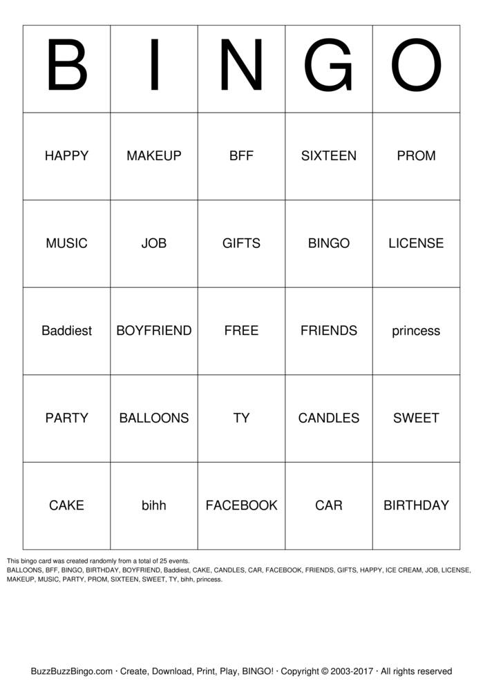 princess ty bingo card Bingo Cards to Download, Print and Customize!