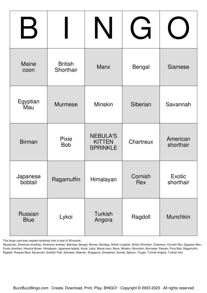 Cats Bingo Cards to Download, Print and Customize!