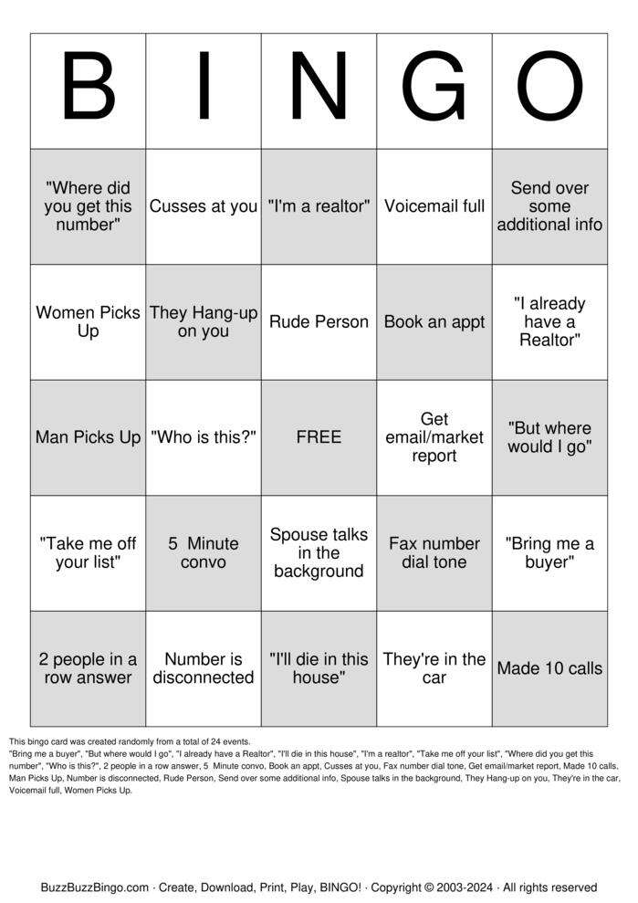 Cold Call Blitz Bingo Cards to Download, Print and Customize!