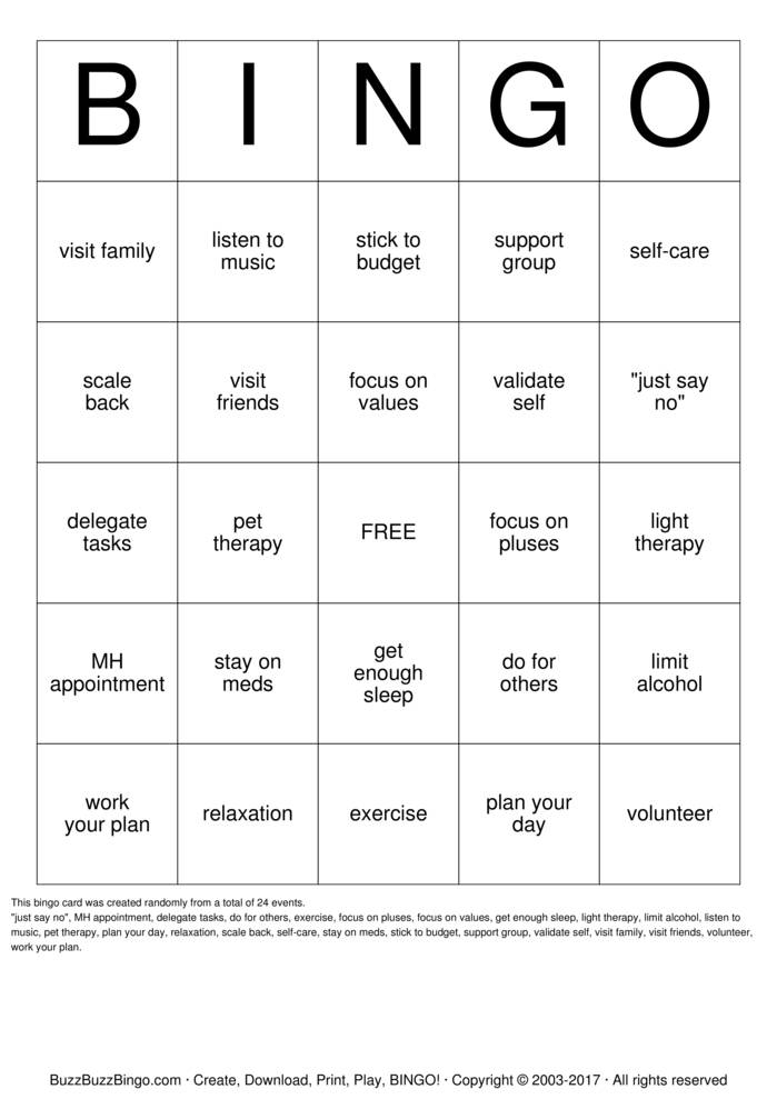 Coping Skills Bingo Cards to Download, Print and Customize!