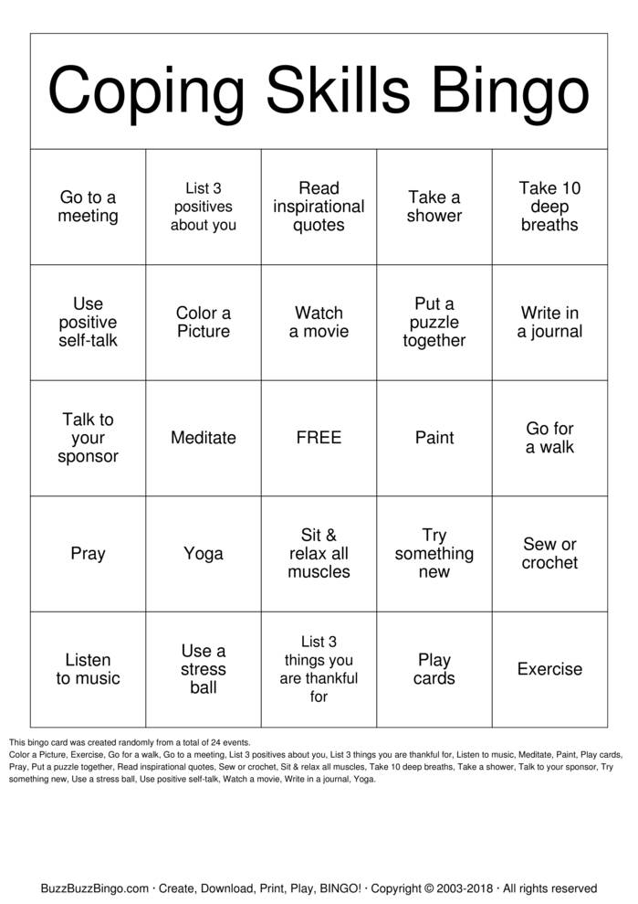 Coping Skills Bingo Cards to Download, Print and Customize!