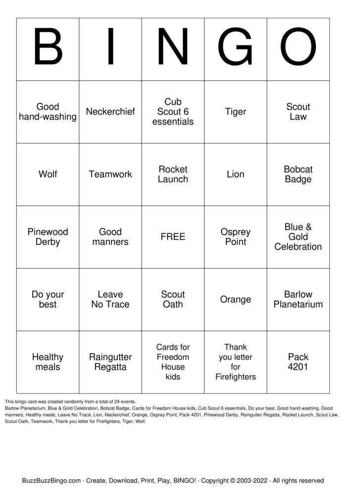 Cub Scouts Bingo Cards to Download, Print and Customize!