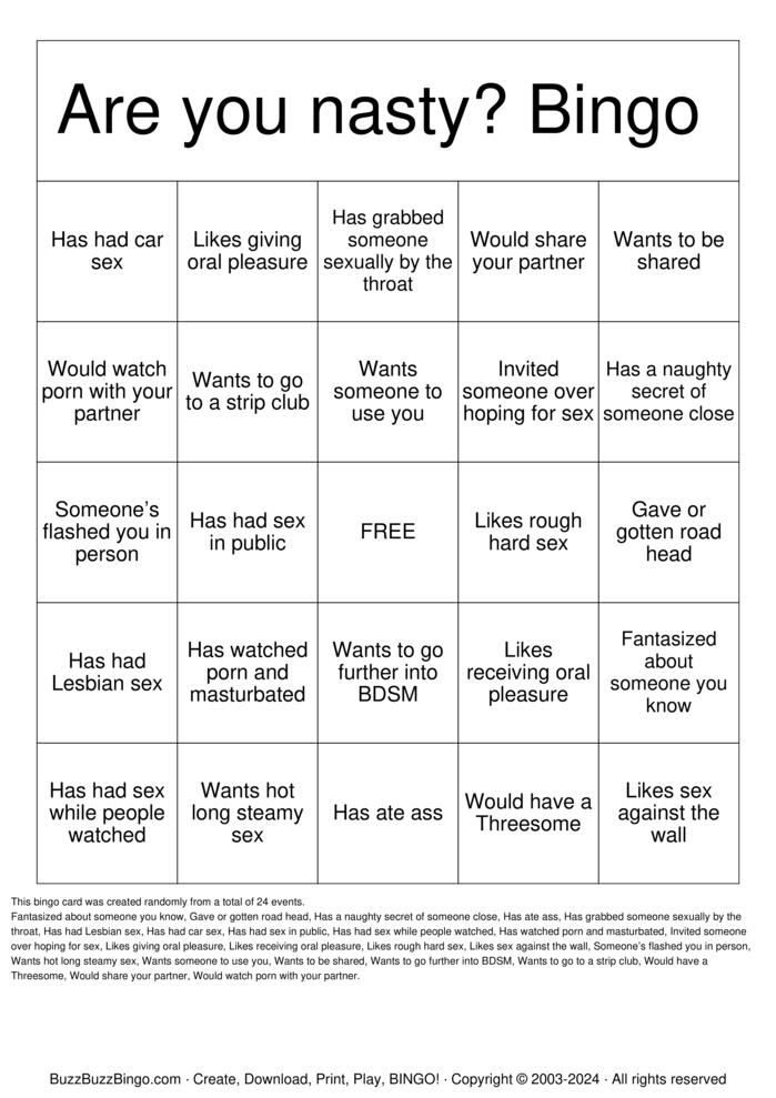 DIRTY BINGO Bingo Cards to Download, Print and Customize!