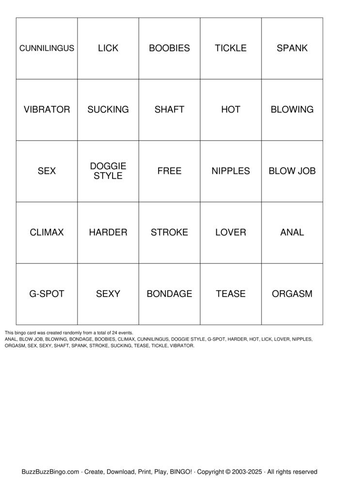 DIRTY BINGO Bingo Cards to Download, Print and Customize!