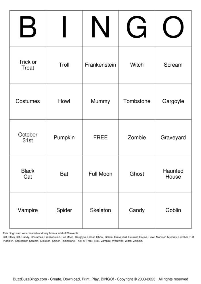 Halloween Bingo Cards to Download, Print and Customize!