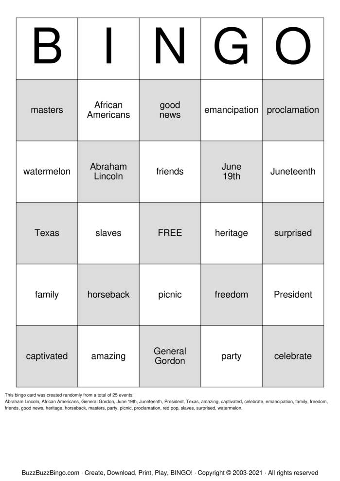 Juneteenth Bingo Cards to Download, Print and Customize!