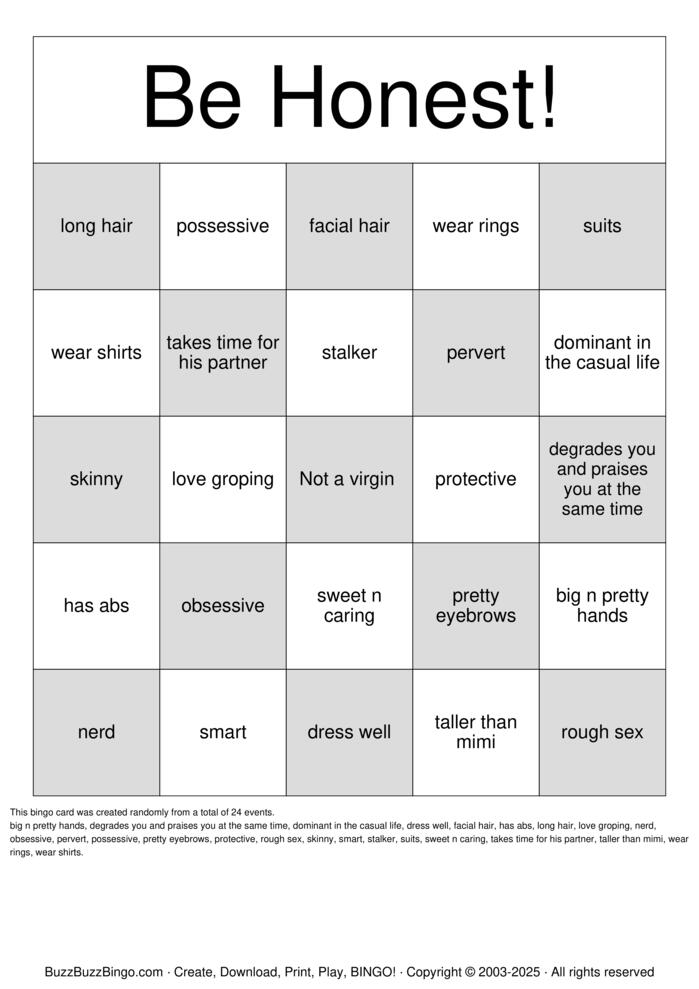 NSFW Bingo Bingo Cards to Download, Print and Customize!