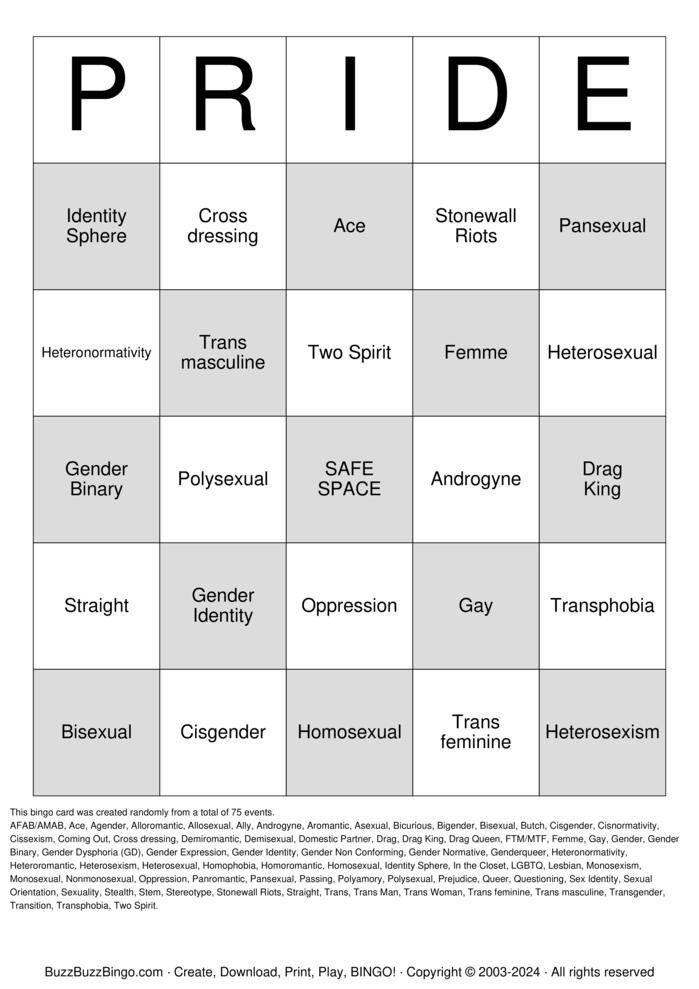 PRIDE Bingo Cards to Download, Print and Customize!