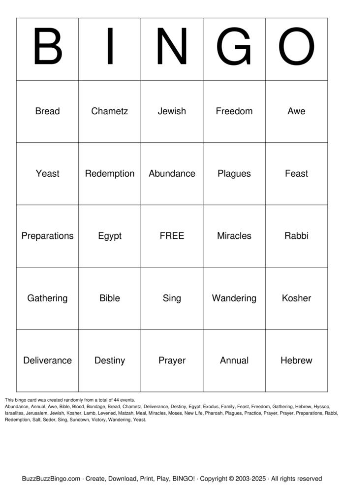 Passover Bingo Cards to Download, Print and Customize!