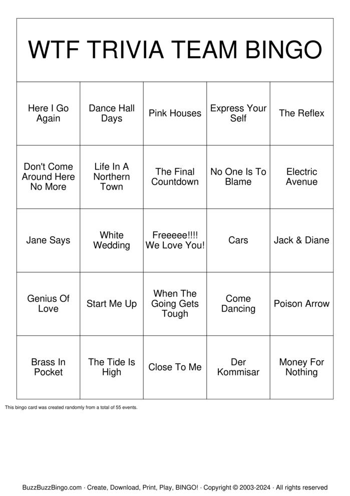 80s Pt 3 Bingo Cards to Download, Print and Customize!