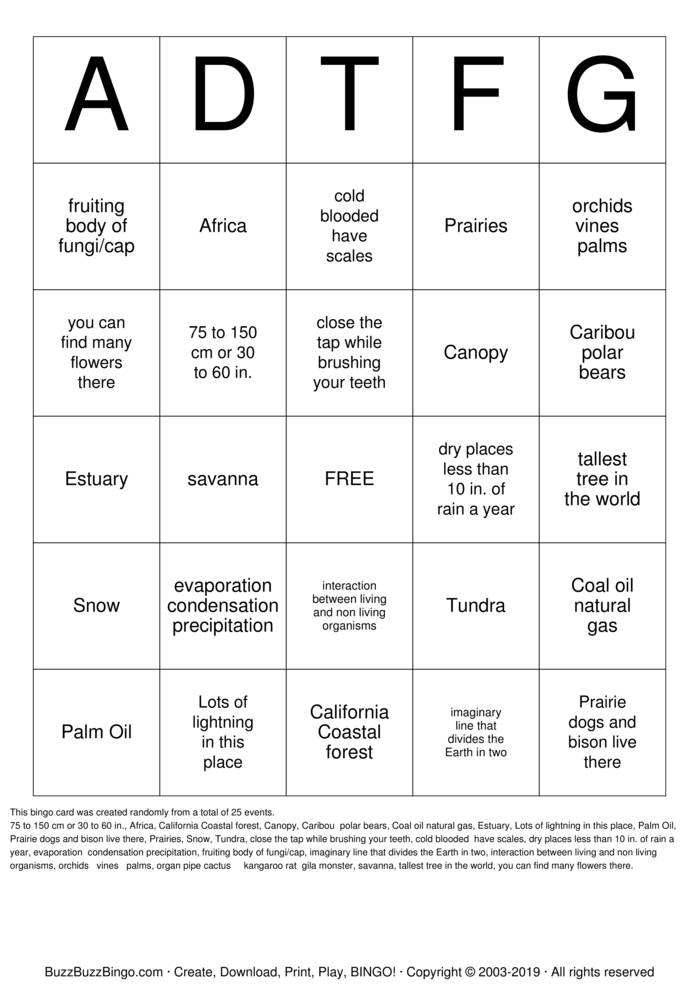 Biomes and Ecosystems Bingo Bingo Cards to Download, Print and Customize!