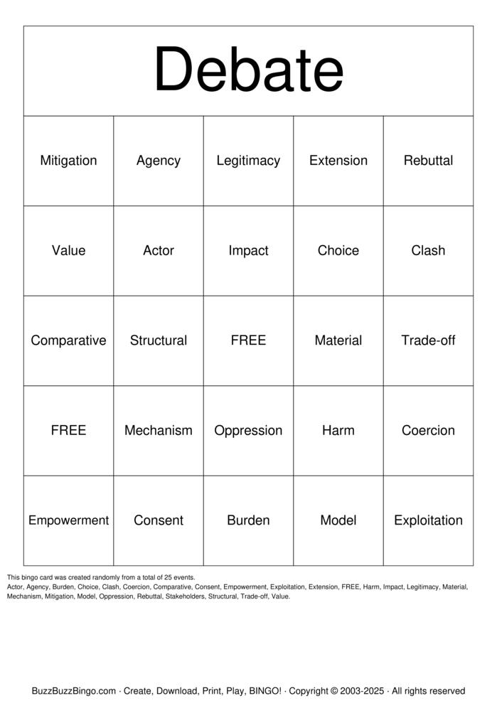 Debate Bingo Cards to Download, Print and Customize!