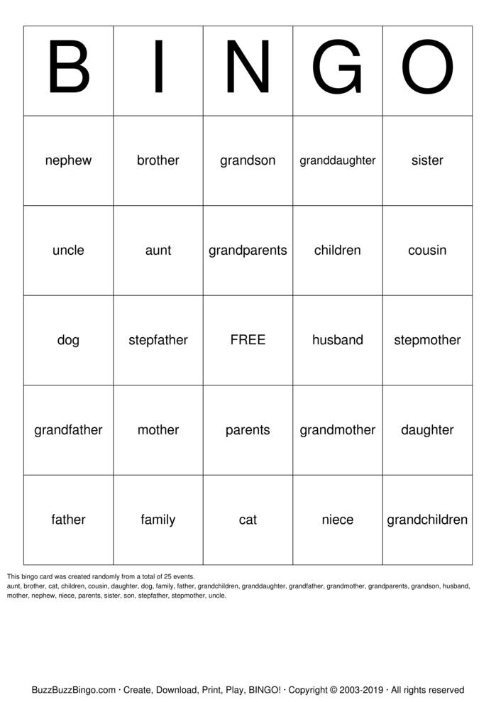 Family Bingo Cards to Download, Print and Customize!