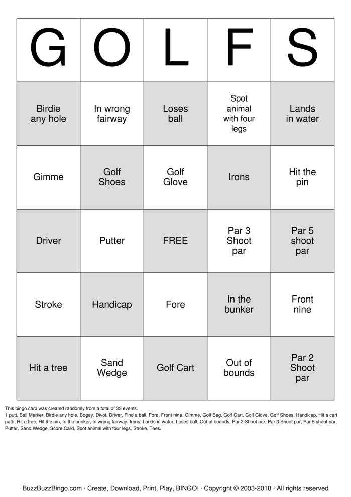 Golf Bingo Cards to Download, Print and Customize!