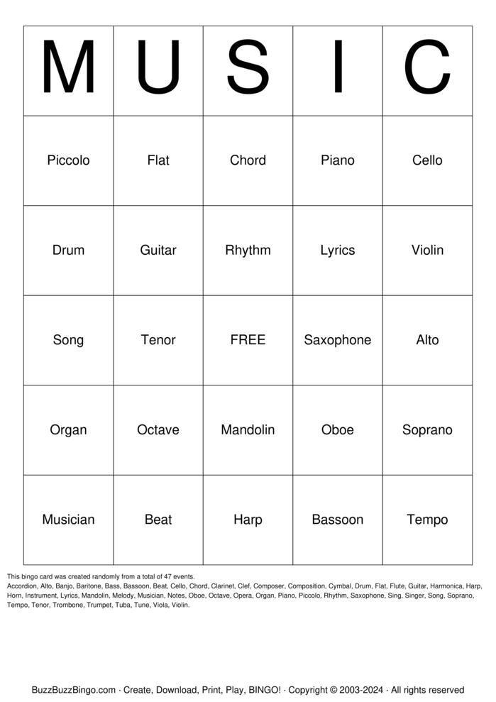 Music Bingo Cards to Download, Print and Customize!
