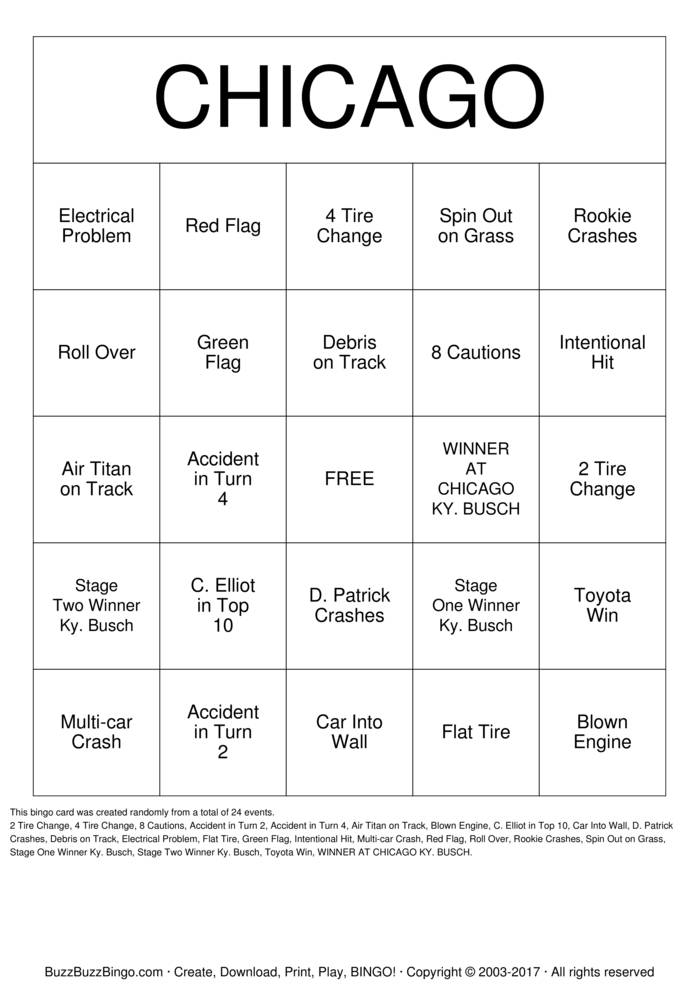 NASCAR Bingo Cards to Download, Print and Customize!