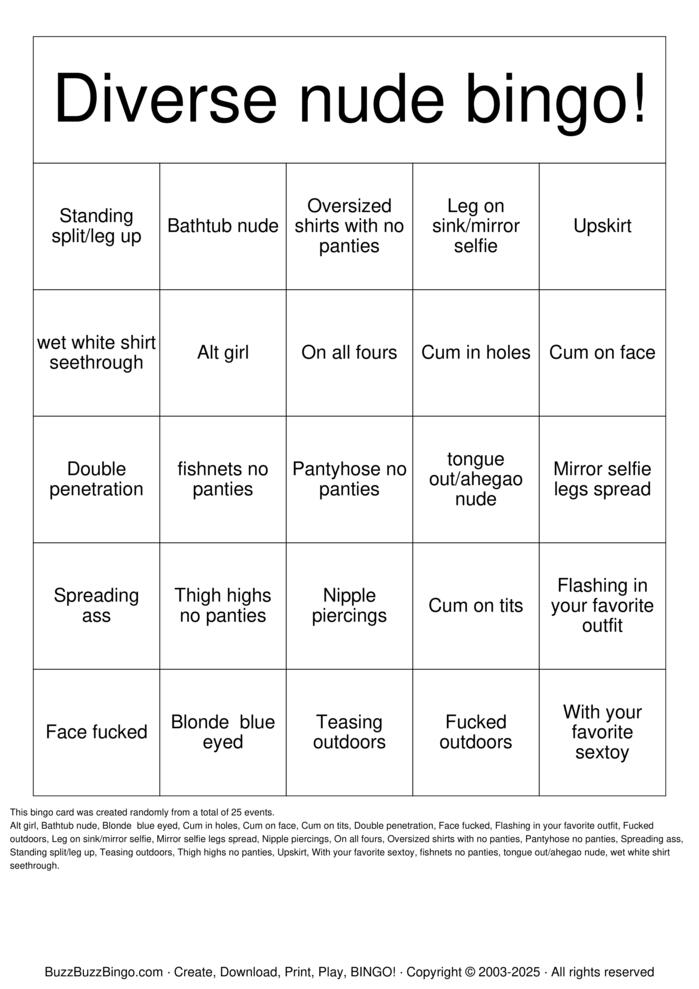 NSFW Bingo Bingo Cards to Download, Print and Customize!