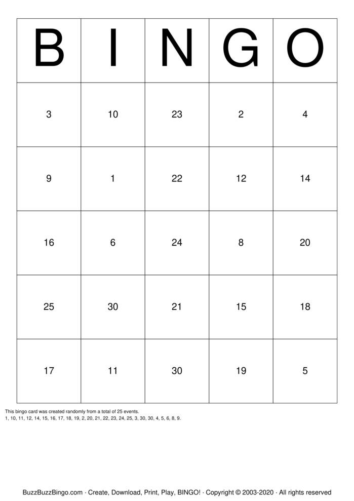 Numbers 1-31 Bingo Cards to Download, Print and Customize!