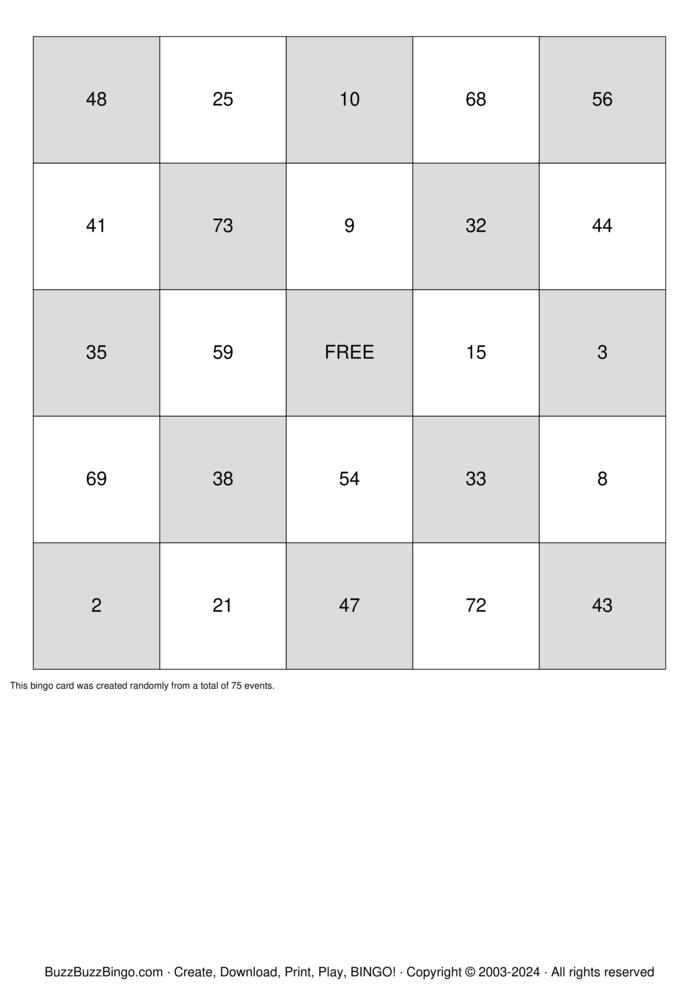 Numbers 1-75 Bingo Cards to Download, Print and Customize!