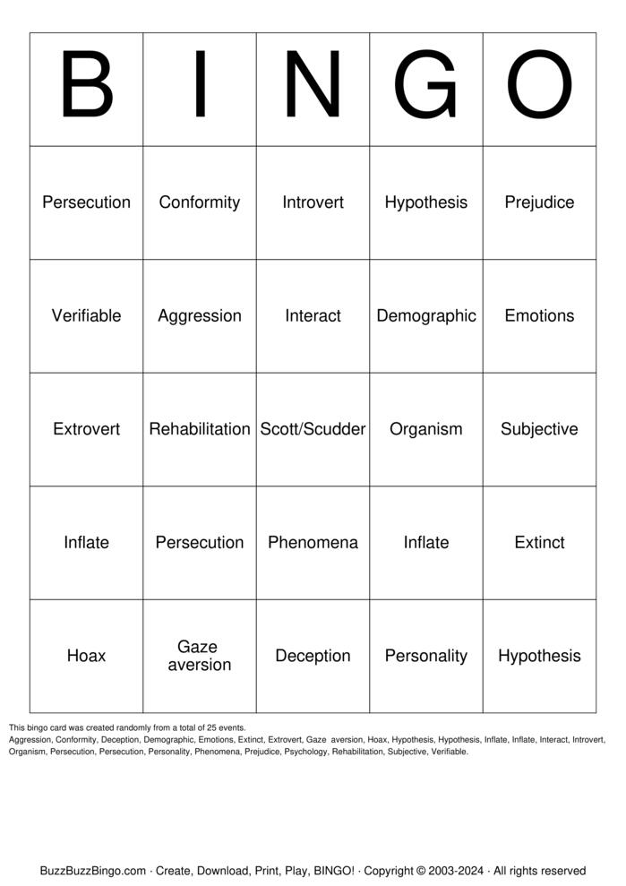 Psychology Bingo Cards to Download, Print and Customize!