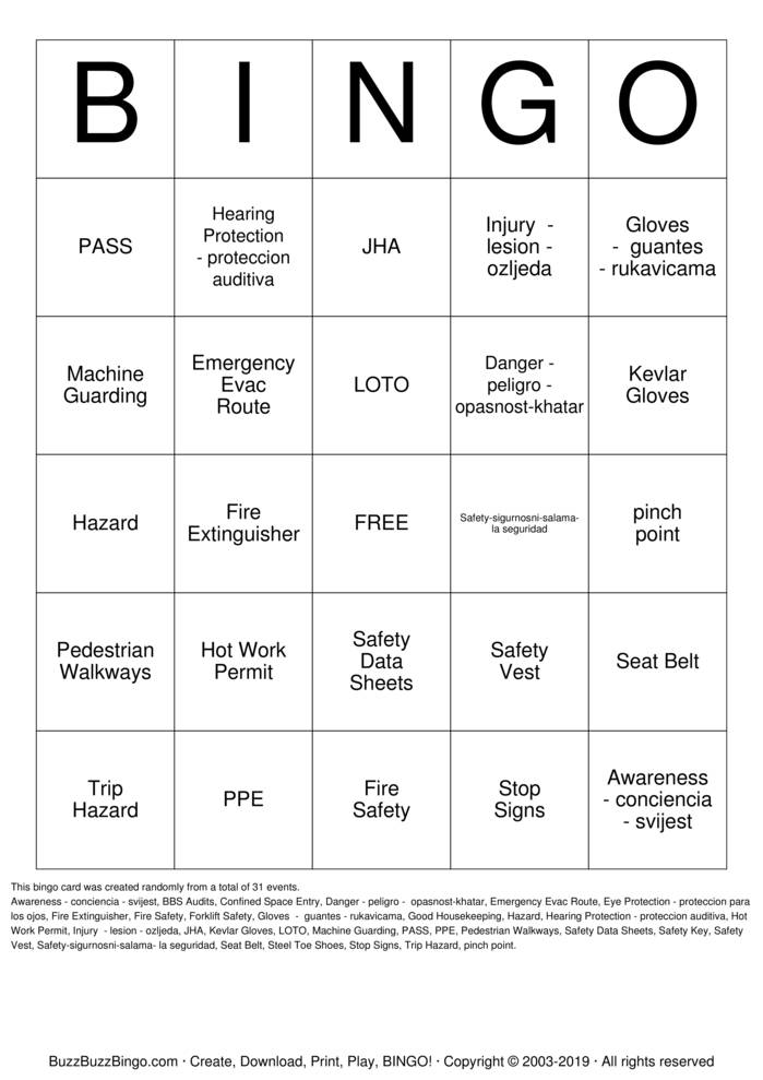 Safety Bingo Cards to Download, Print and Customize!