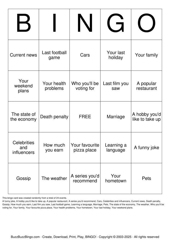 Small Talk Bingo Cards to Download, Print and Customize!