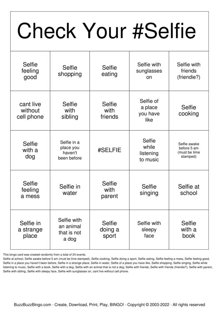 Summer Selfie Fun Bingo Cards to Download, Print and Customize!