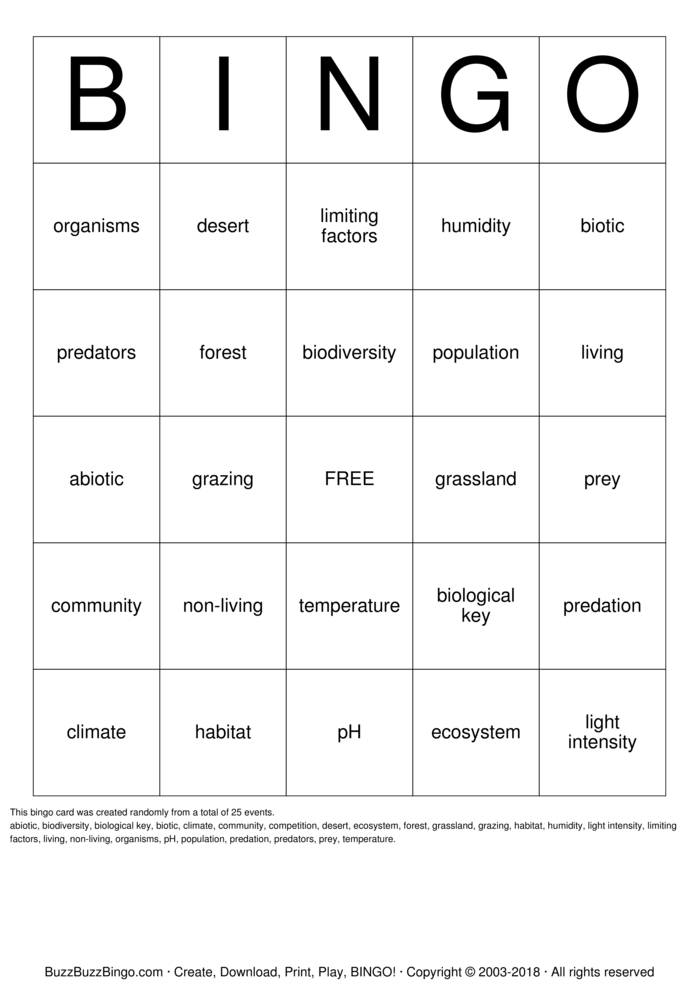Biomes and Ecosystems Bingo Bingo Cards to Download, Print and Customize!