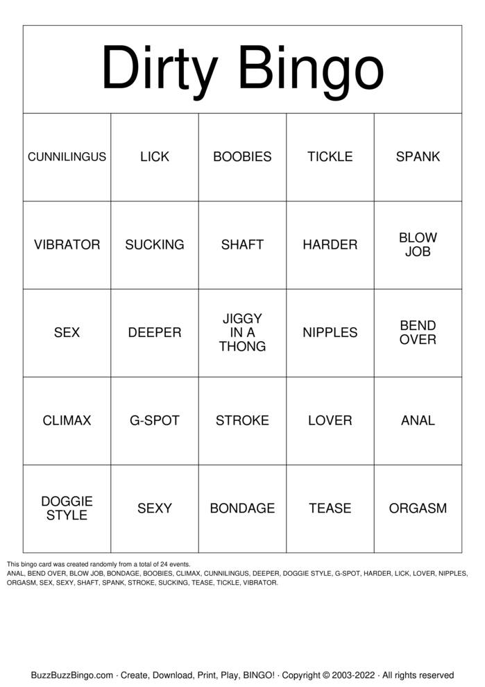 DIRTY BINGO Bingo Cards to Download, Print and Customize!