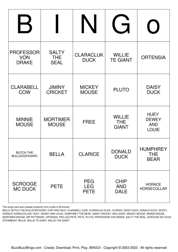 Donald Duck's Bingo Cards to Download, Print and Customize!