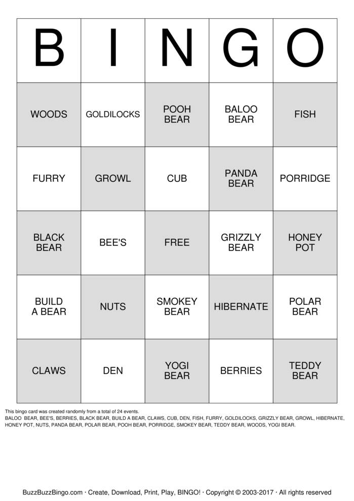 EMILY'S TEDDY BEAR BINGO Bingo Cards to Download, Print and Customize!