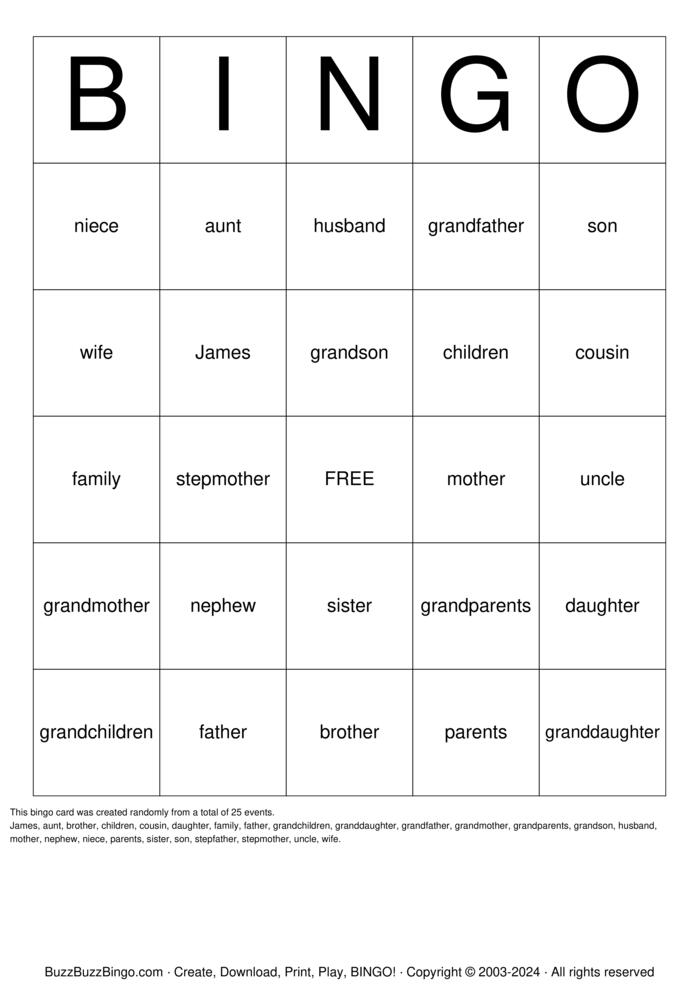 Family Bingo Cards to Download, Print and Customize!