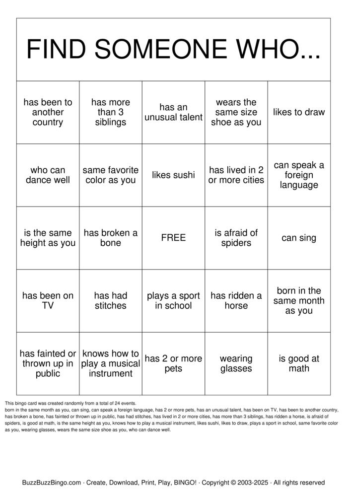 Get to Know You BINGO! Bingo Cards to Download, Print and Customize!