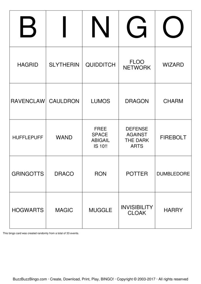 Harry Potter Bingo Walker Edit Bingo Cards to Download, Print and ...
