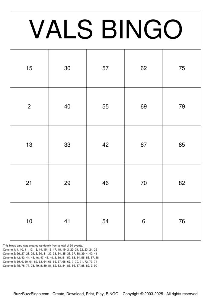 Numbers 1-90 Bingo Cards to Download, Print and Customize!